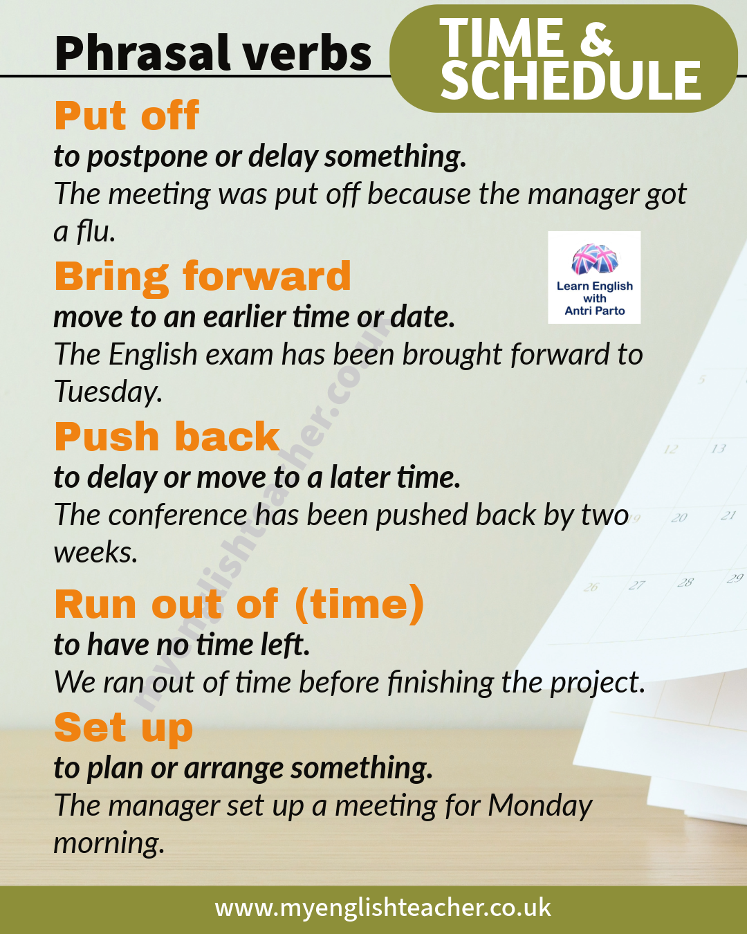 Phrasal Verbs for Time and Schedules - My Lingua Academy
